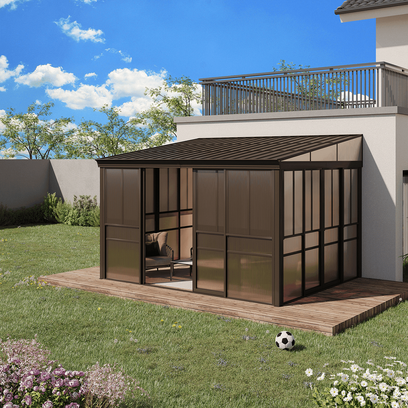 Erinnyees 10x12 FTWall Mounted Gazebo, All-Season Patio Gazebo Sunroom ...