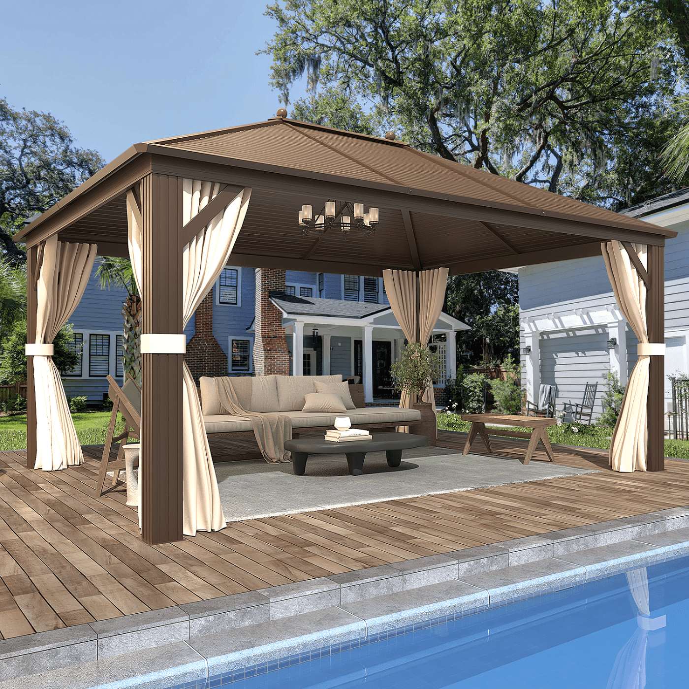 Hommow 10' X 13' Permanent Gazebo with Galvanized Steel Metal Roof ...