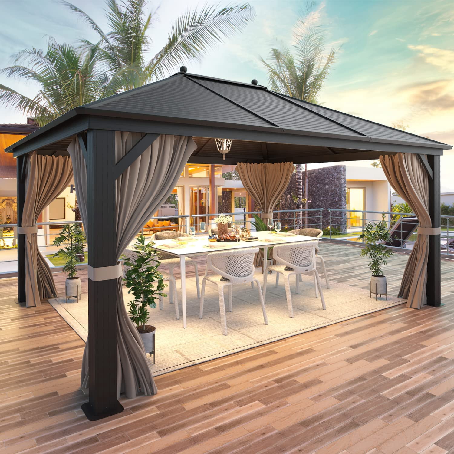 Hommow 10' X 13' Hardtop Gazebo, Galvanized Steel Metal Roof Gazebo ...