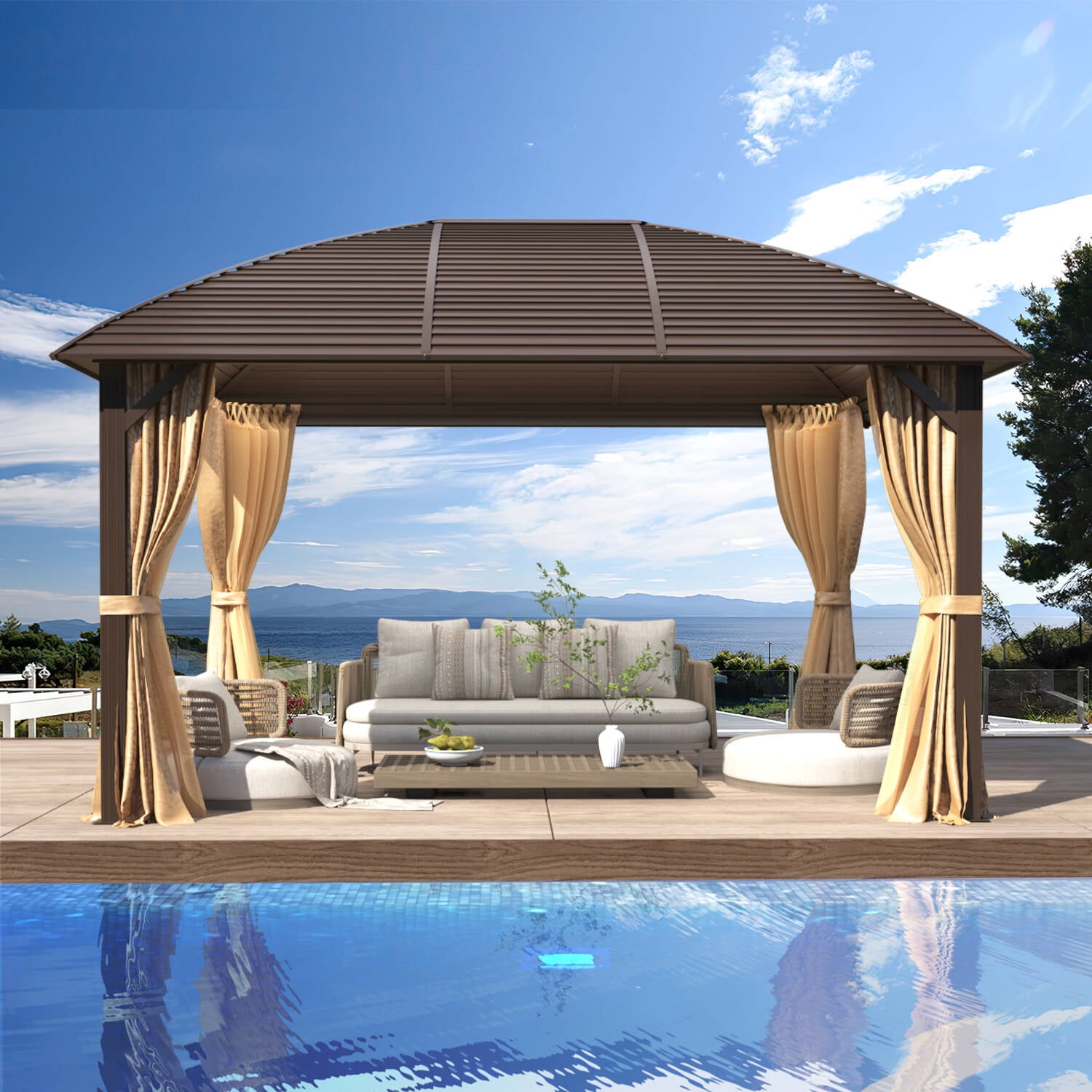 Hommow 10'x13' Outdoor Hardtop Metal Gazebo, Galvanized Steel Arc Roof ...