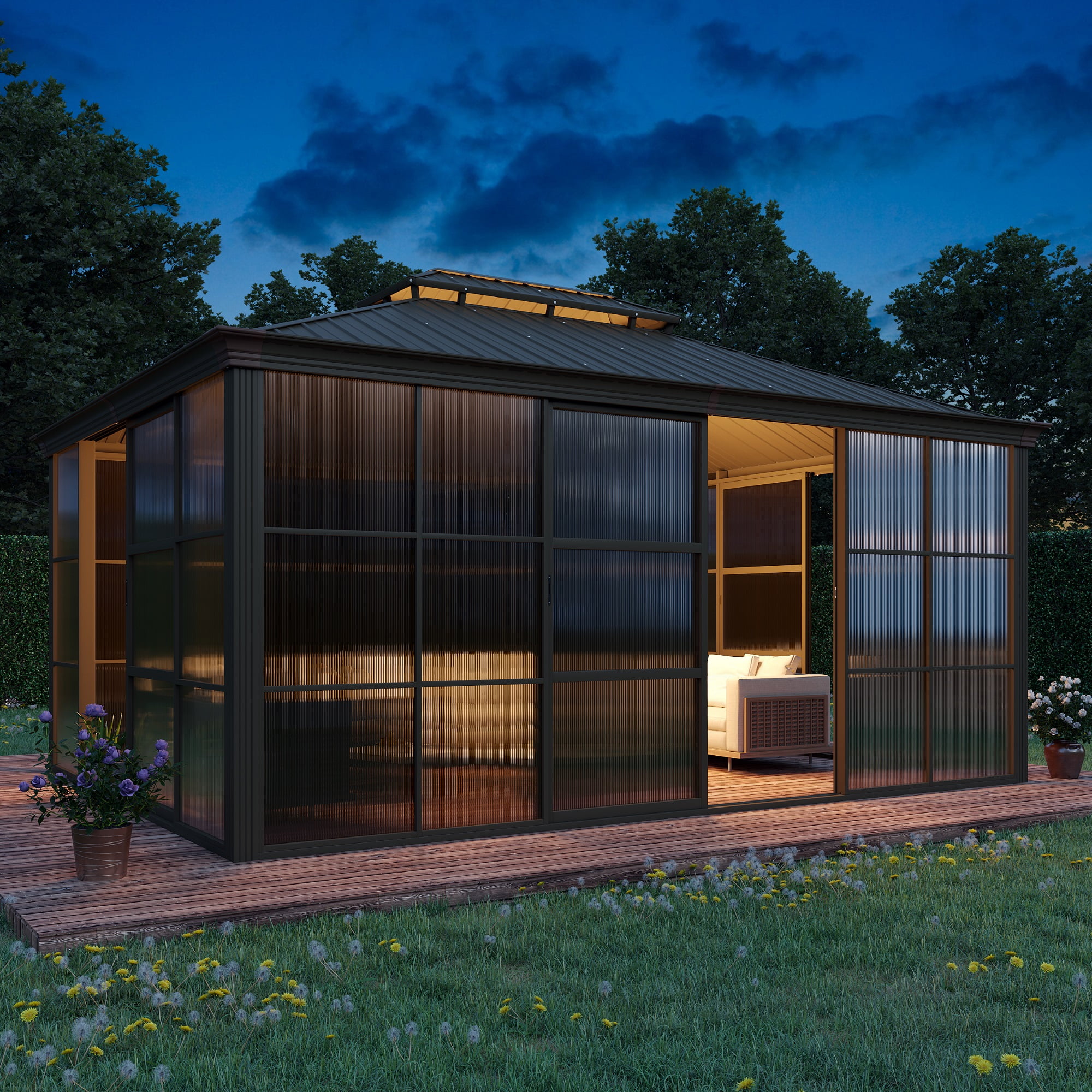 Hommow 10' x 16' Solarium Sunroom, Outdoor Hardtop Polycarbonate Roof ...