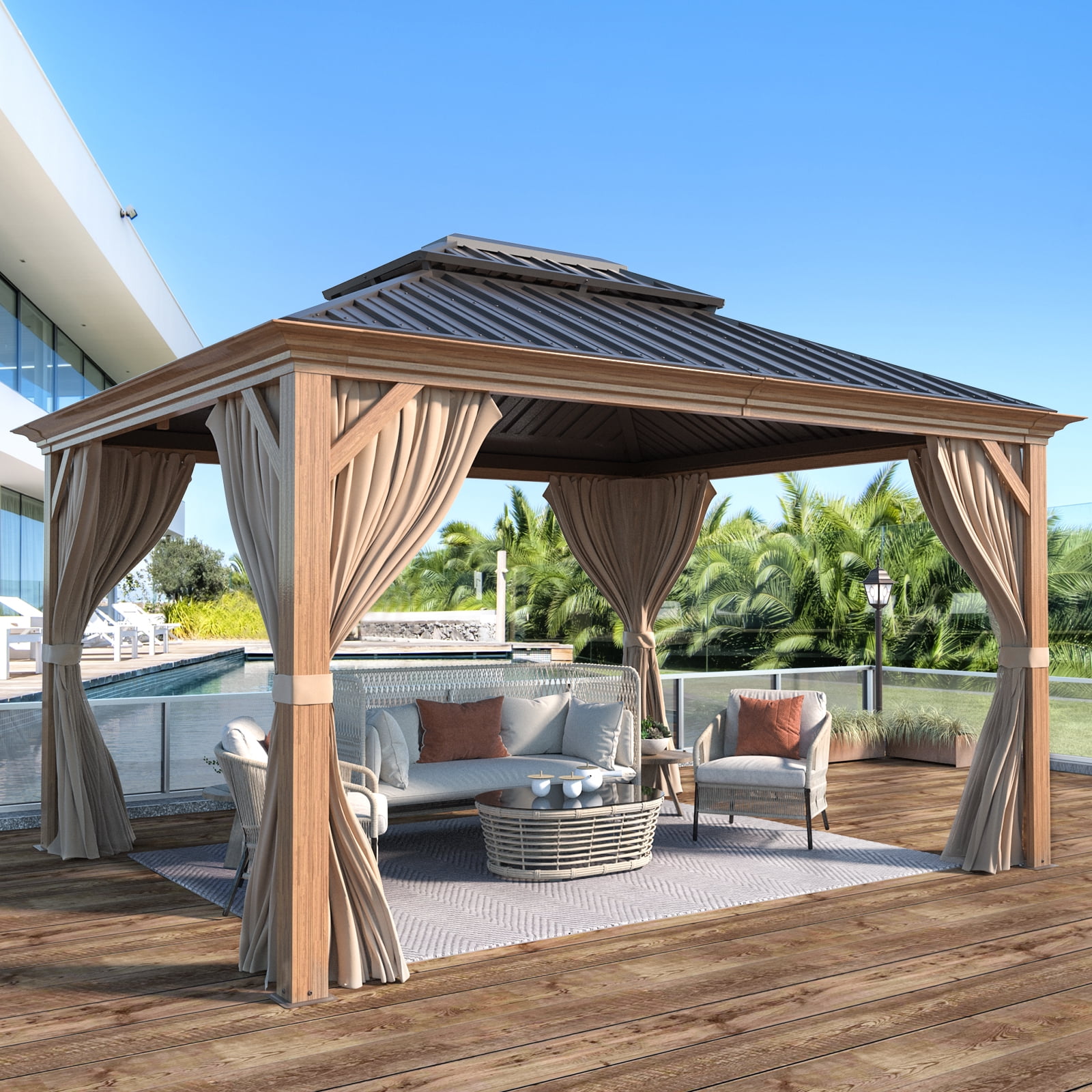 Hommow 10'x12' Hardtop Gazebo,Aluminum Frame Gazebo with Galvanized ...
