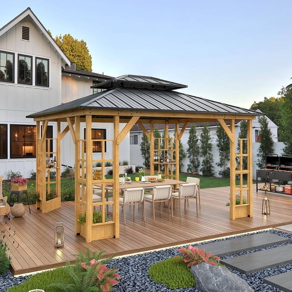 Hommow 11' x 13' Hardtop Steel Gazebo, Galvanized Outdoor Patio ...