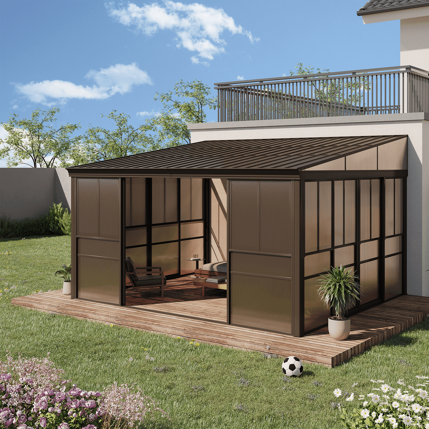 Erinnyees 12x14 FT Wall Mounted Gazebo, All-Season Patio Gazebo Sunroom ...