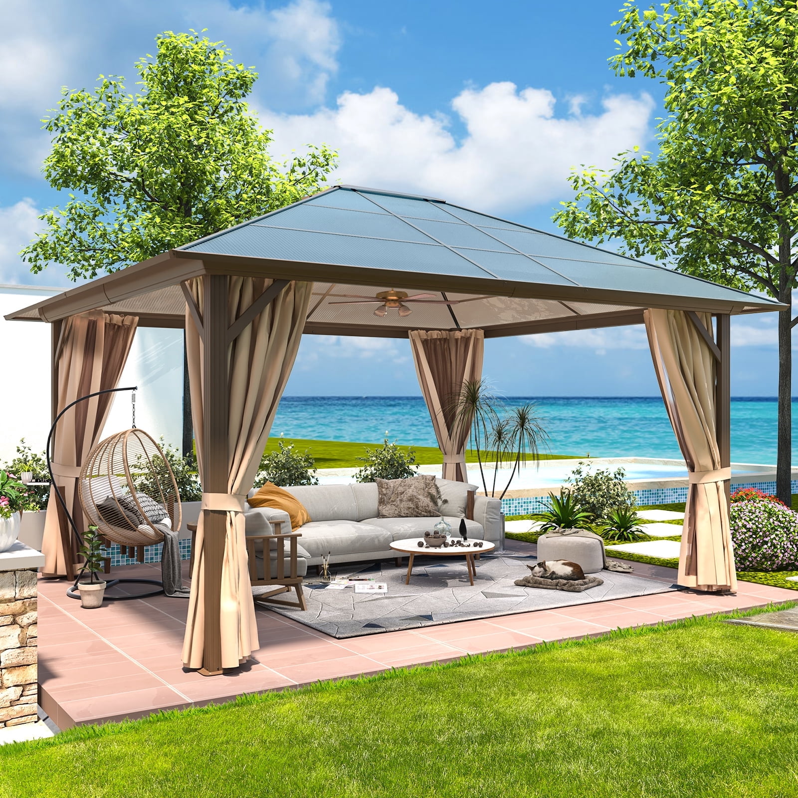 Hommow 12' x 14' Hardtop Outdoor Patio Cover, Aluminum Frame Gazebo ...