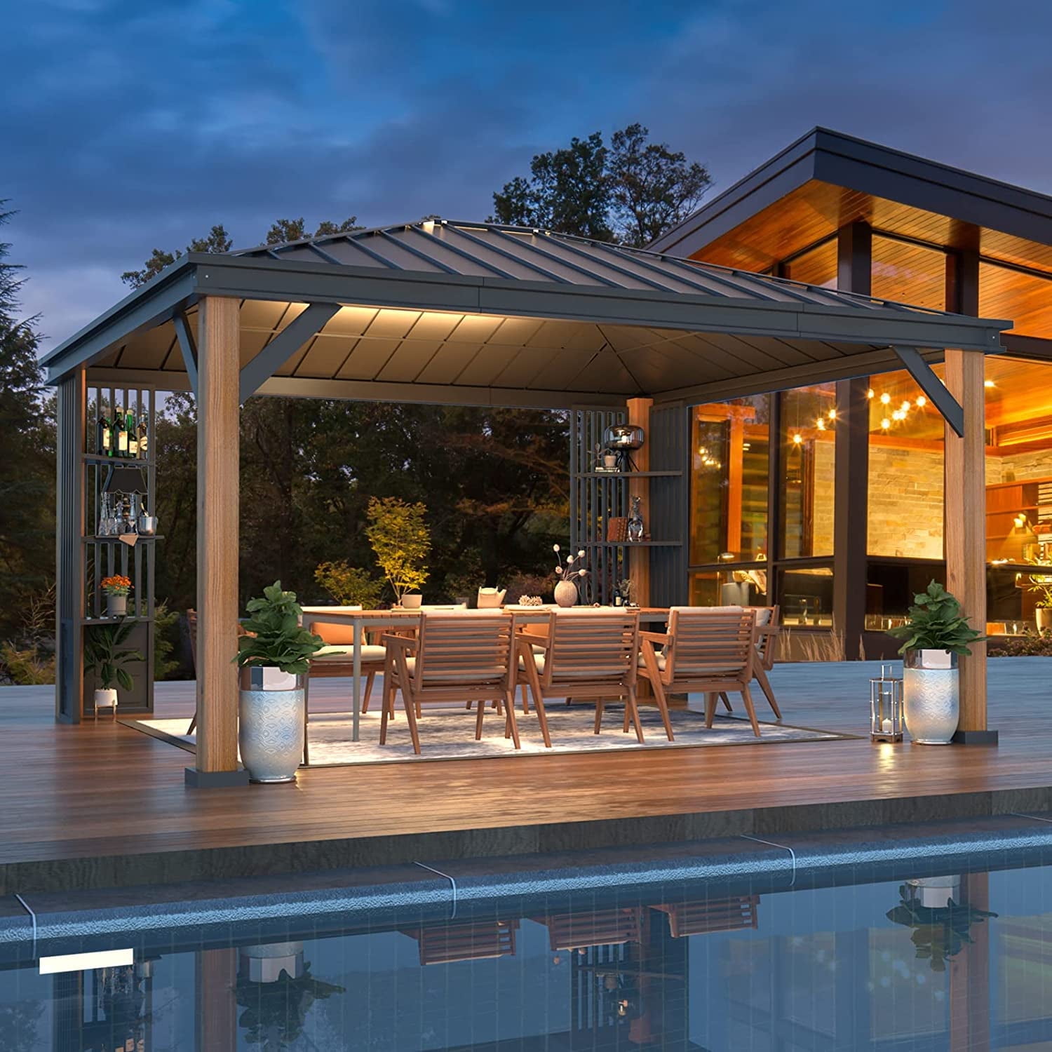 Hommow 12' X 14' Hardtop Gazebo,Metal Gazebo with Aluminum Frame ...