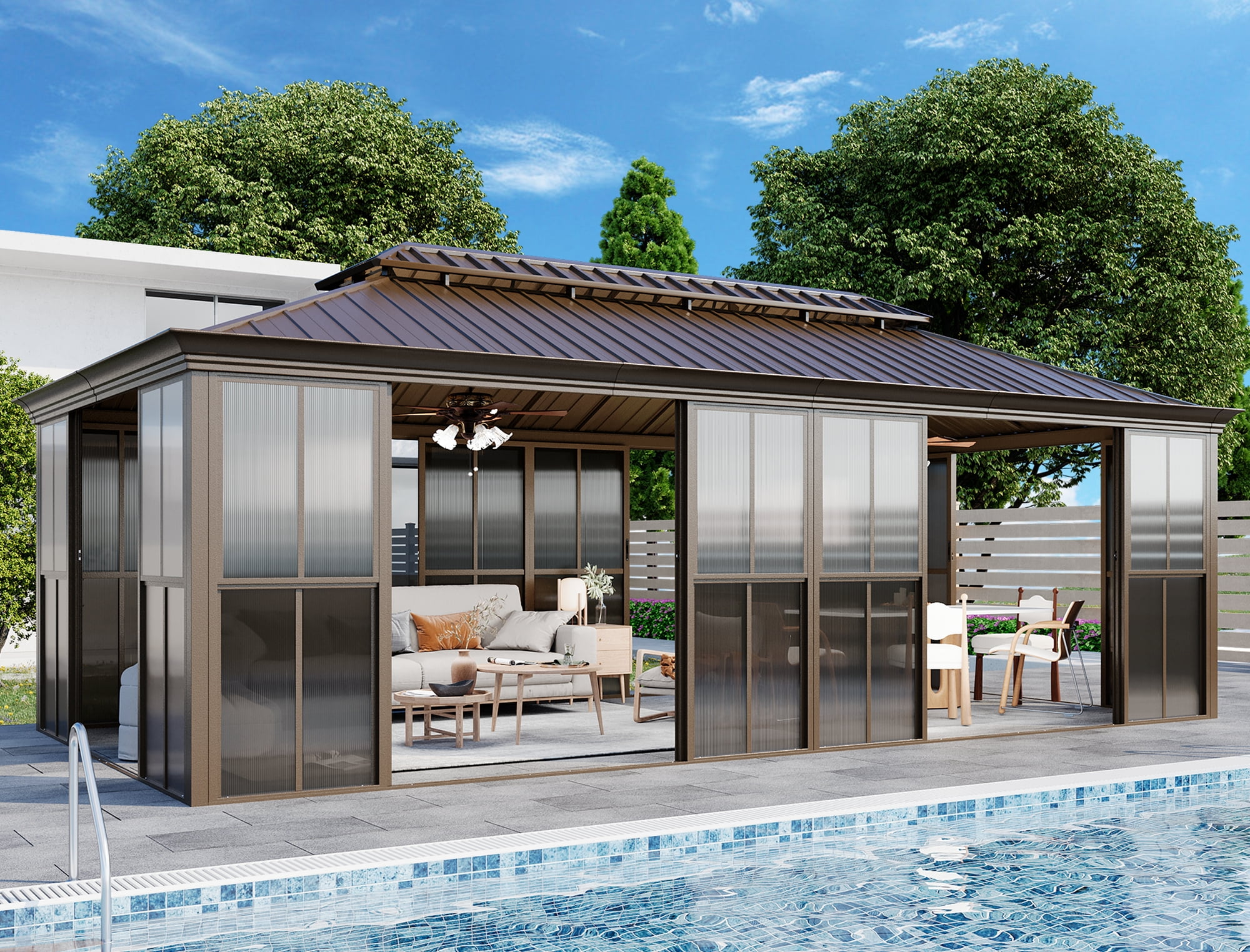 Hommow 12' X 20' Sunroom, Hardtop Gazebo Solarium with Detachable ...