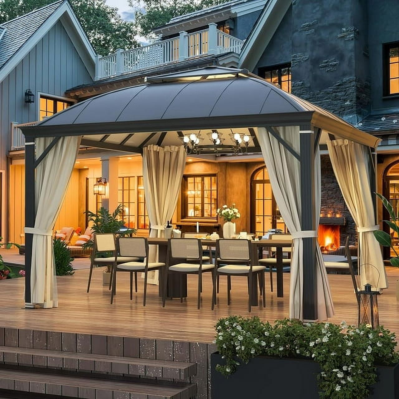 Hommow 12' x 12' Hardtop Gazebo, Permanent Outdoor Aluminum Gazebo with ...