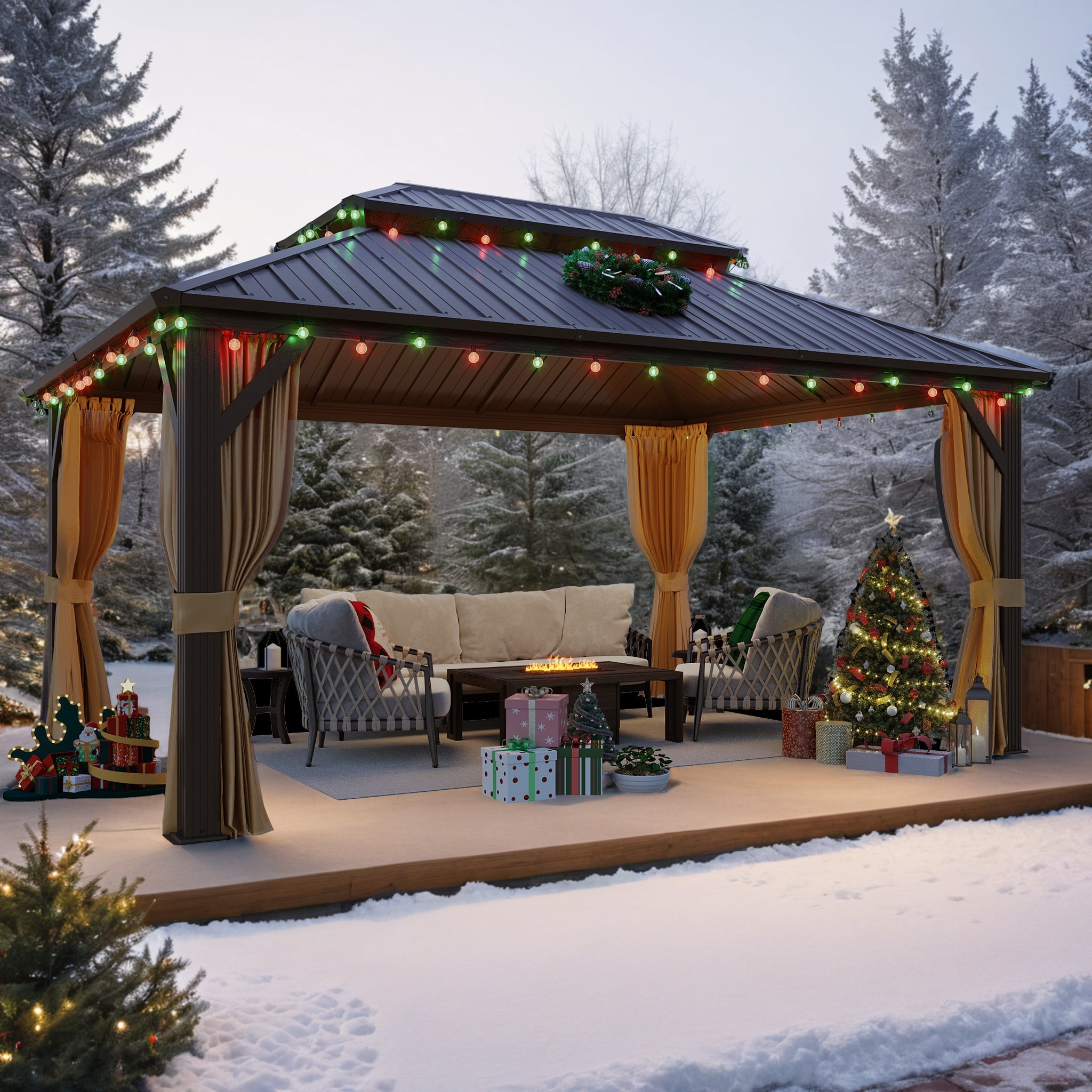 Hommow 12' x 16' Hardtop Patio Gazebo, Ventilated Double Tops, Aluminum ...