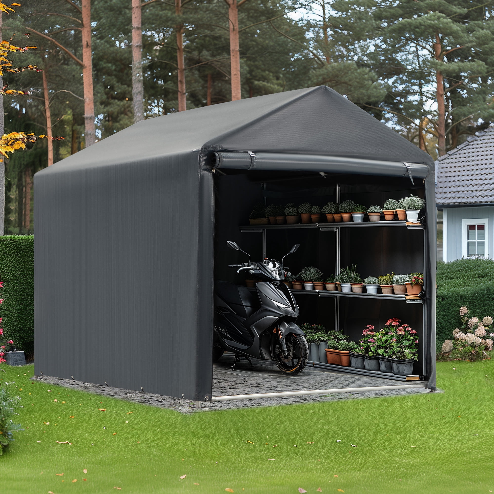 Hommow Outdoor 5" x 7.2" x 5.4" Black Storage Shed Carport Canopy ...