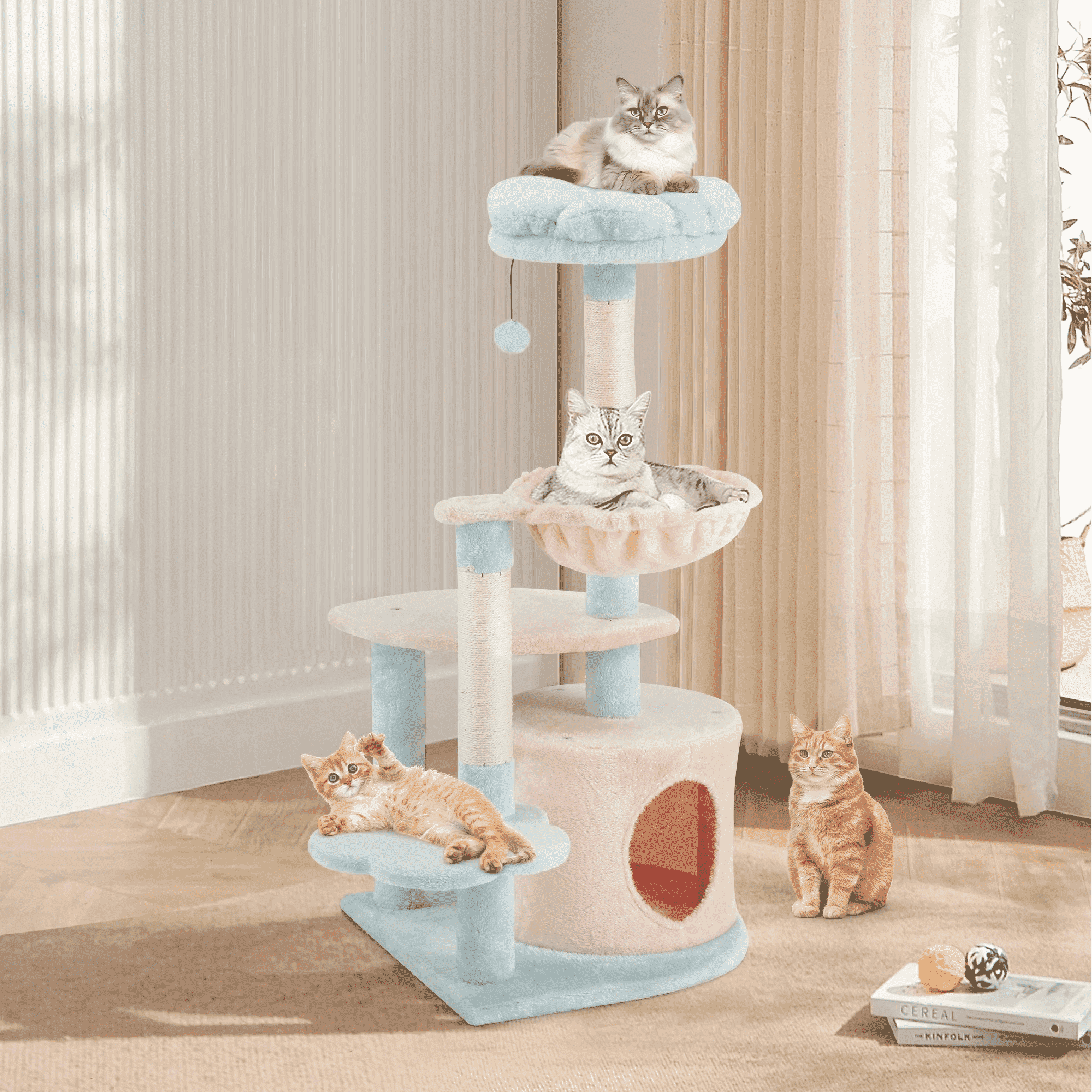 MELLCOM 43.3" Cat Tree with Flower Perch, Hammock, Dangling Ball, Cat ...