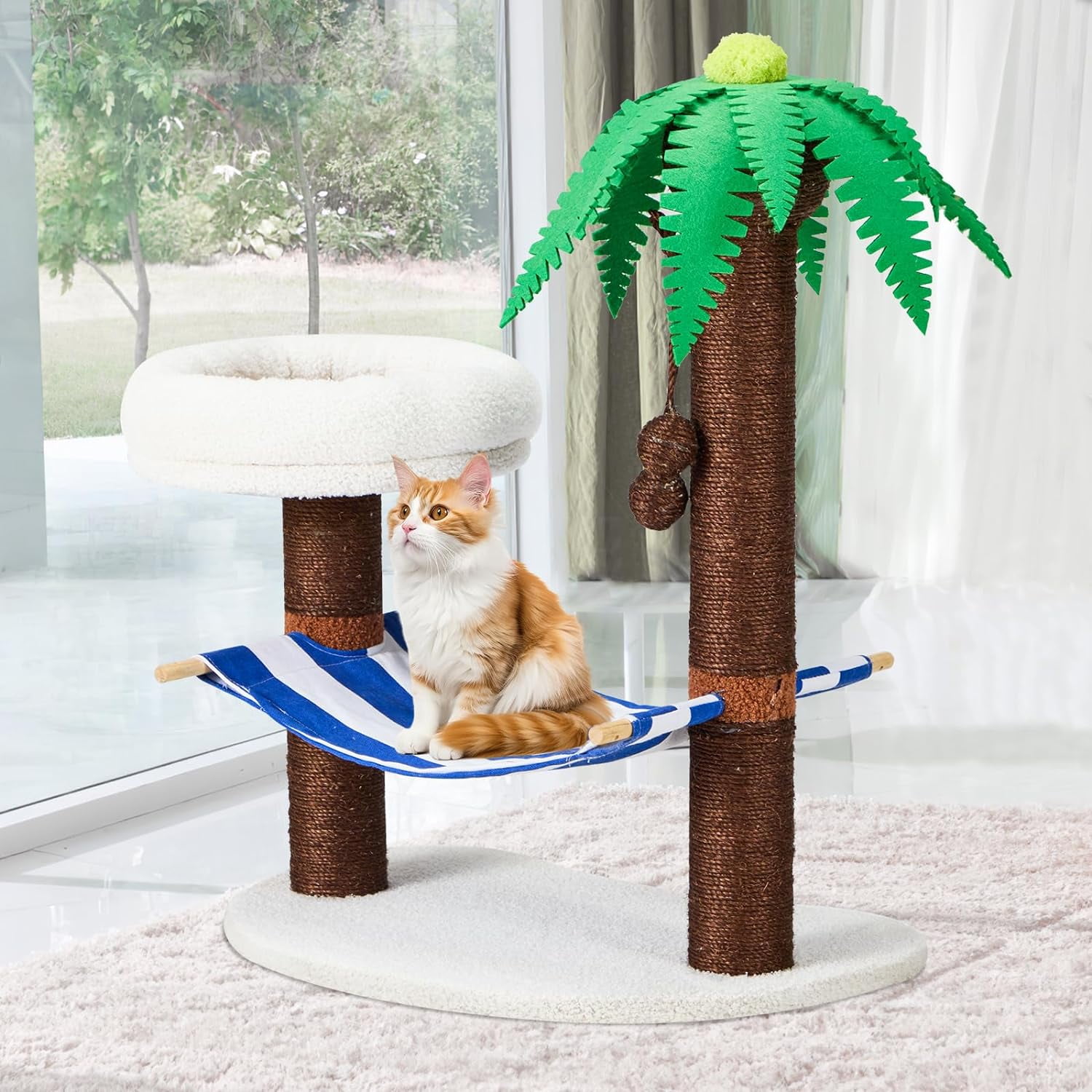 Hommow Cat Tree with Cat Hammock & Perch, Palm Tree Cat Scratching Post ...