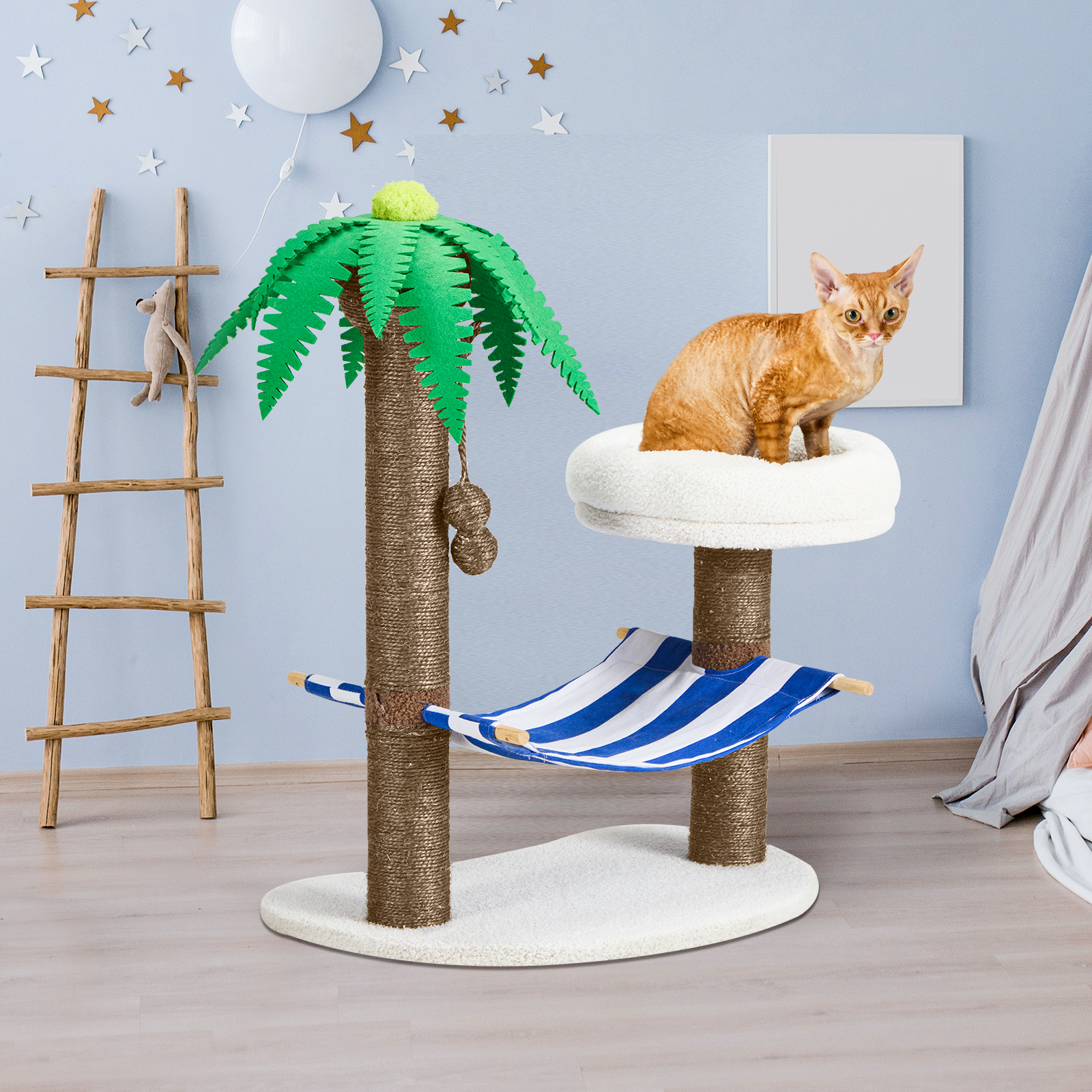 GDLF Modern Solid Wood Cat Tree Foldable Ladder Design with Cat Hammock ...