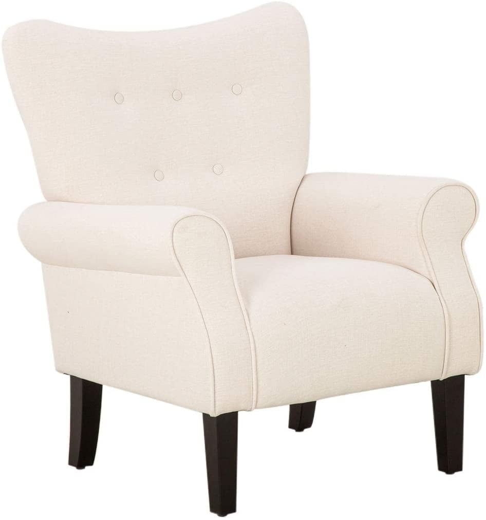 Hommow Mid Century Wingback Arm Chair,High Back Accent Chair,Beige ...