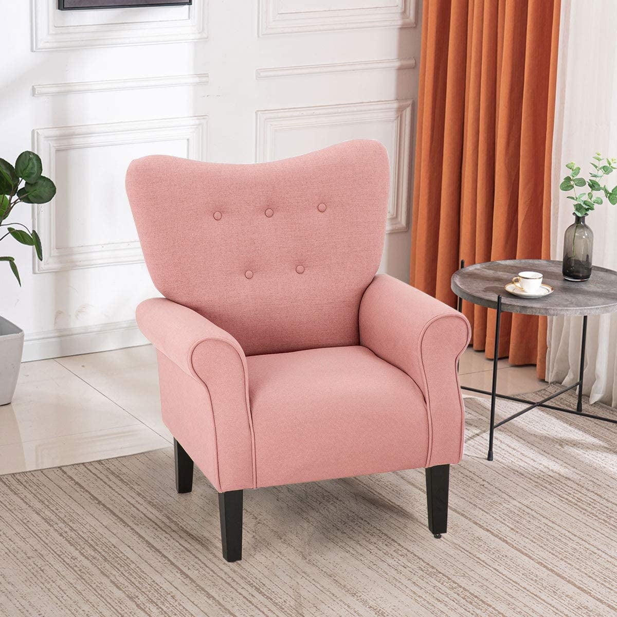 Hommow Mid Century Wingback Arm Chair,High Back Accent Chair,Pink ...