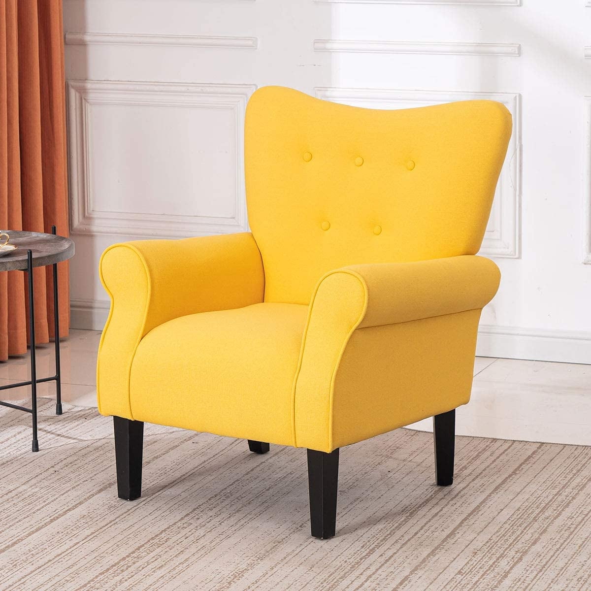 Hommow Mid Century Wingback Arm Chair,High Back Accent Chair,Yellow ...