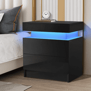 MONVANE Modern LED Nightstand Furniture with 4 Drawers, Charging ...