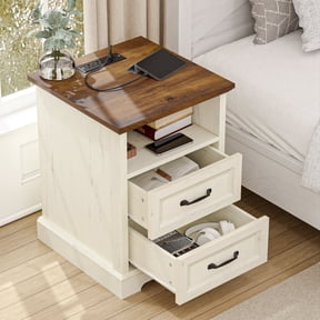 Hommpa Farmhouse 3 Drawers Nightstand with Charging Station, Rustic ...