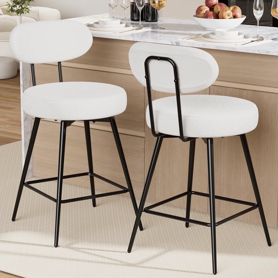 HOMMPA 26" Swivel Bar Stools Set of 2, Upholstered Back, Counter Height ...