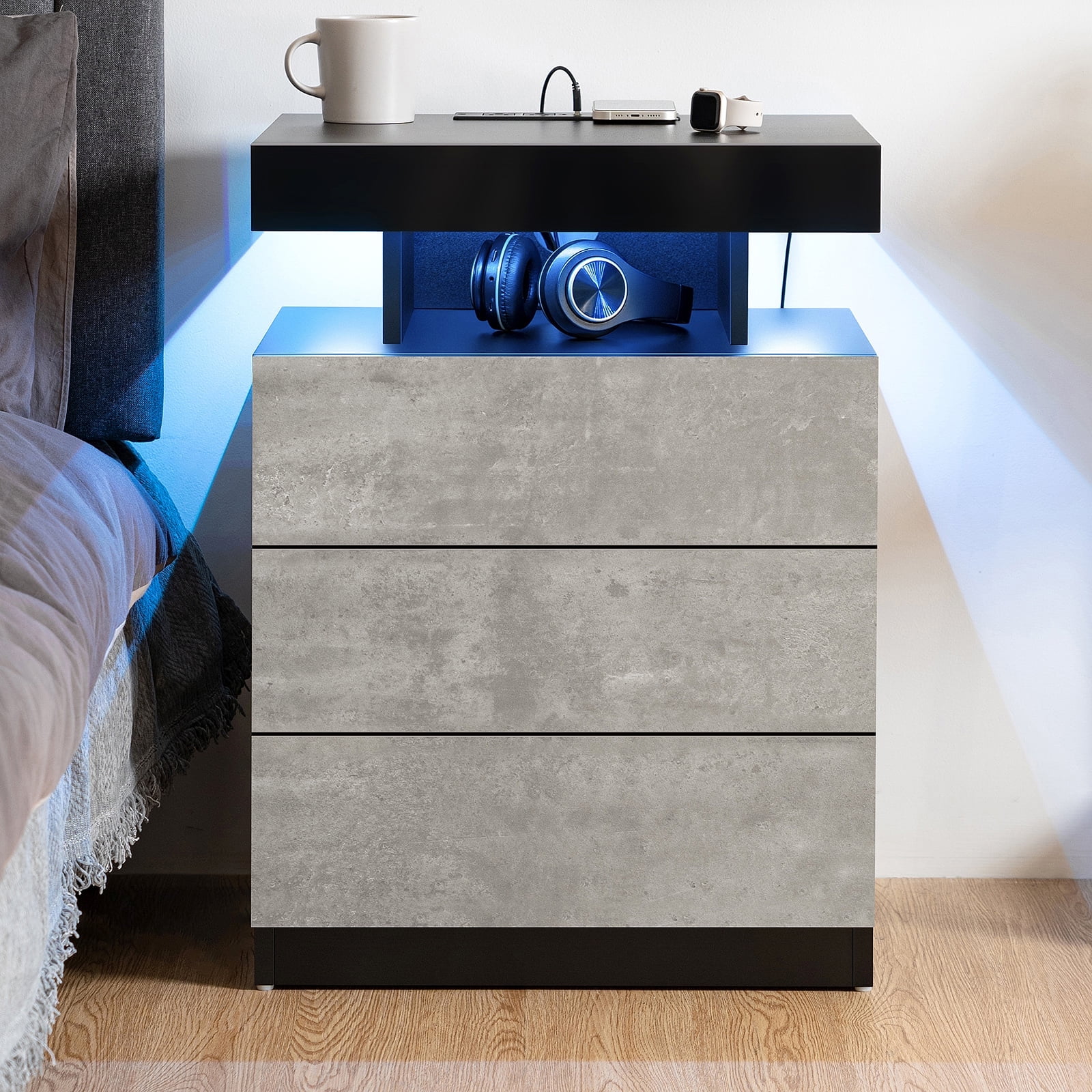 Hommpa 3 Drawers Nightstand With Wireless Charging Station large Tall ...
