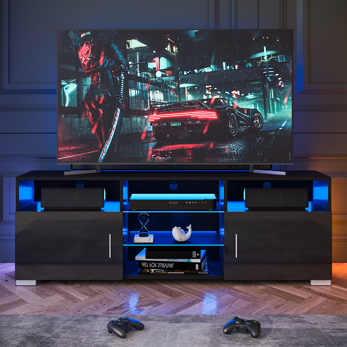 Hommpa LED TV Stand, 65'' TV Media Console, Modern Multicolor Backlight ...
