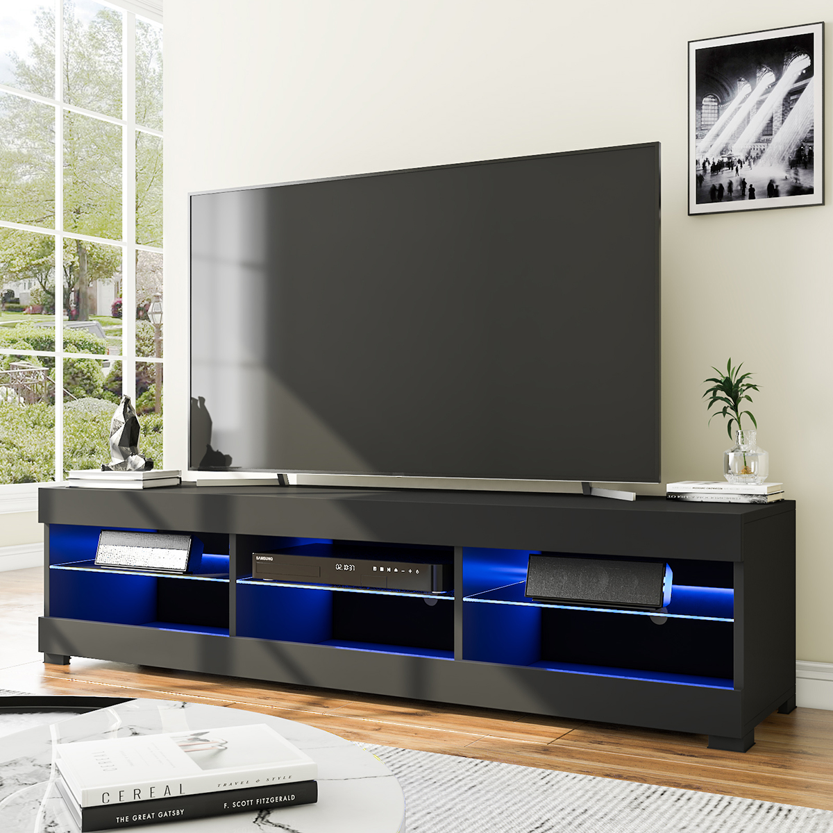 LAKECITY ARTS Bone Inlay Optical Design Media Cabinet in Black, Bone ...
