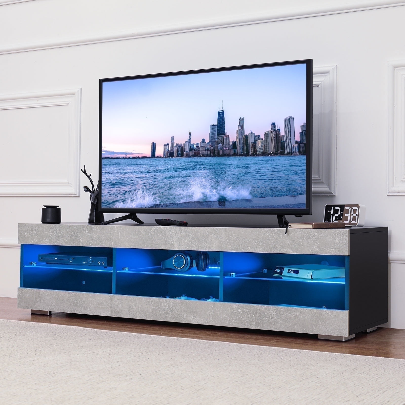 Hommpa 57'' TV Stands for TVs up to 65" with LED Lights Media Console ...