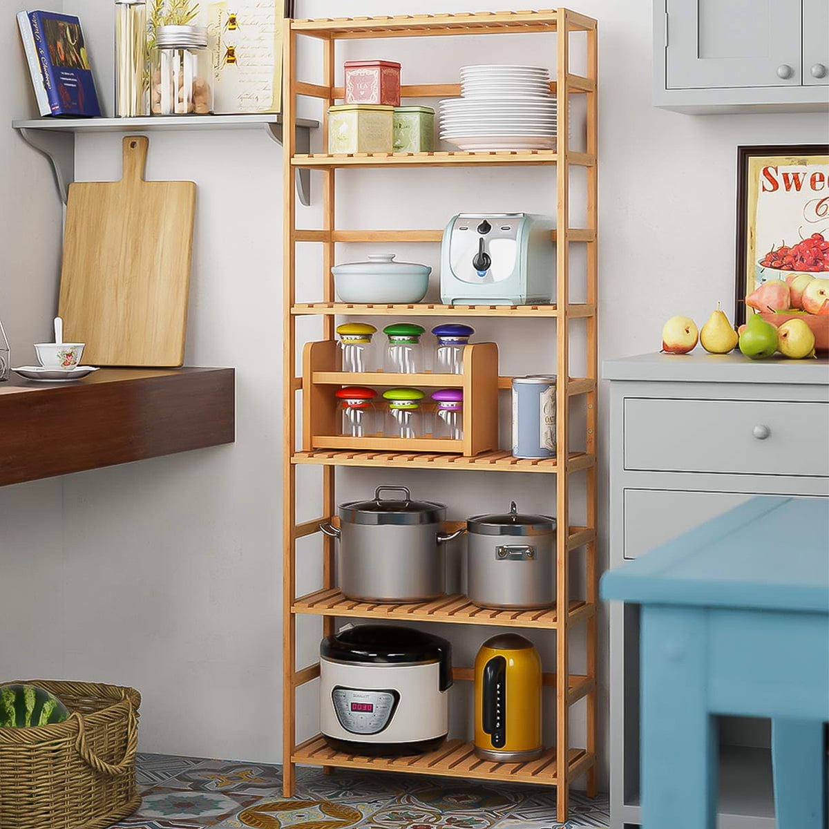 Hommpa 6 Shelf Bamboo Shelving Unit Shelf Organizer Large Storage ...