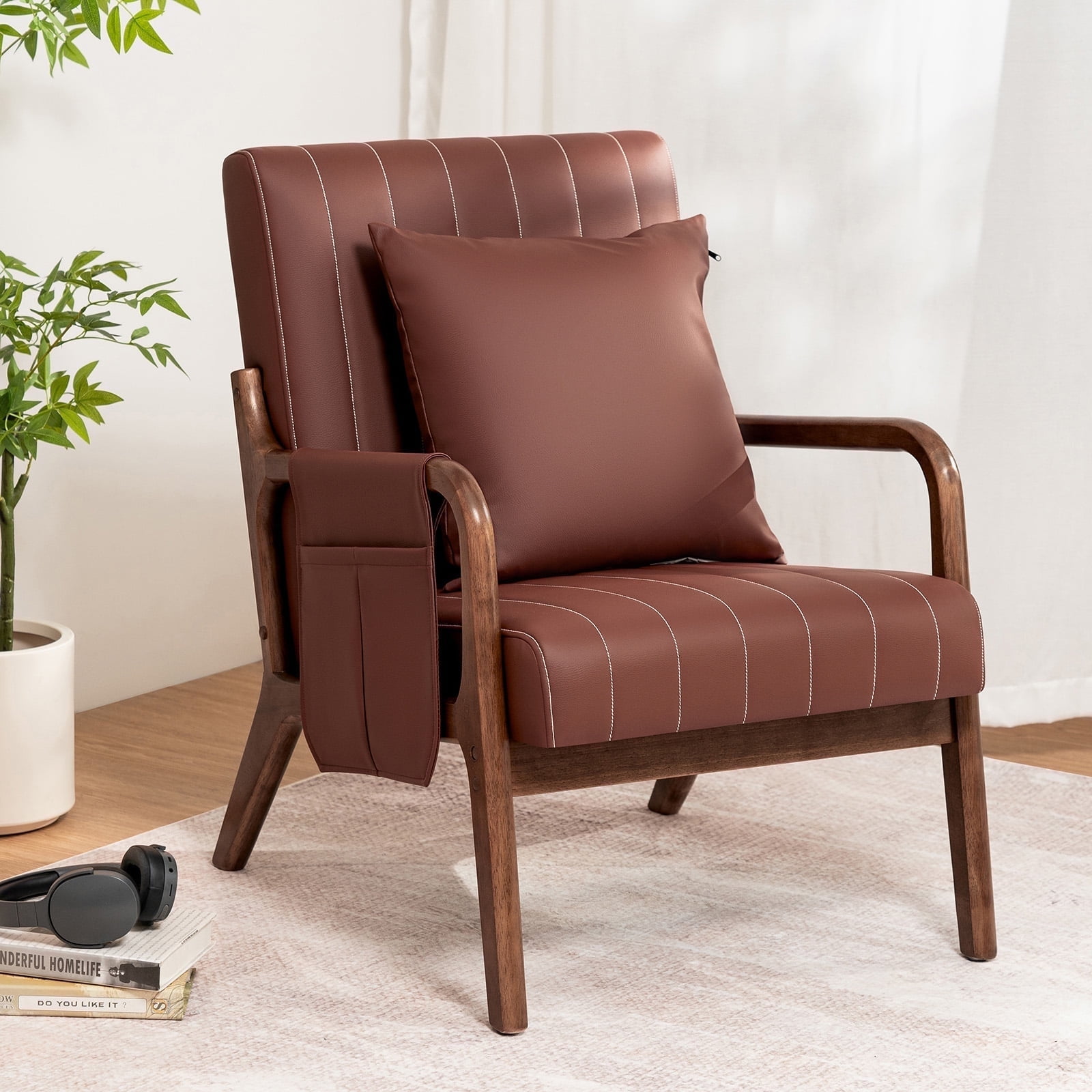 Hommpa Accent Chair Wide Armrest Middle-Ages Lounge Chair Linen Fabric ...