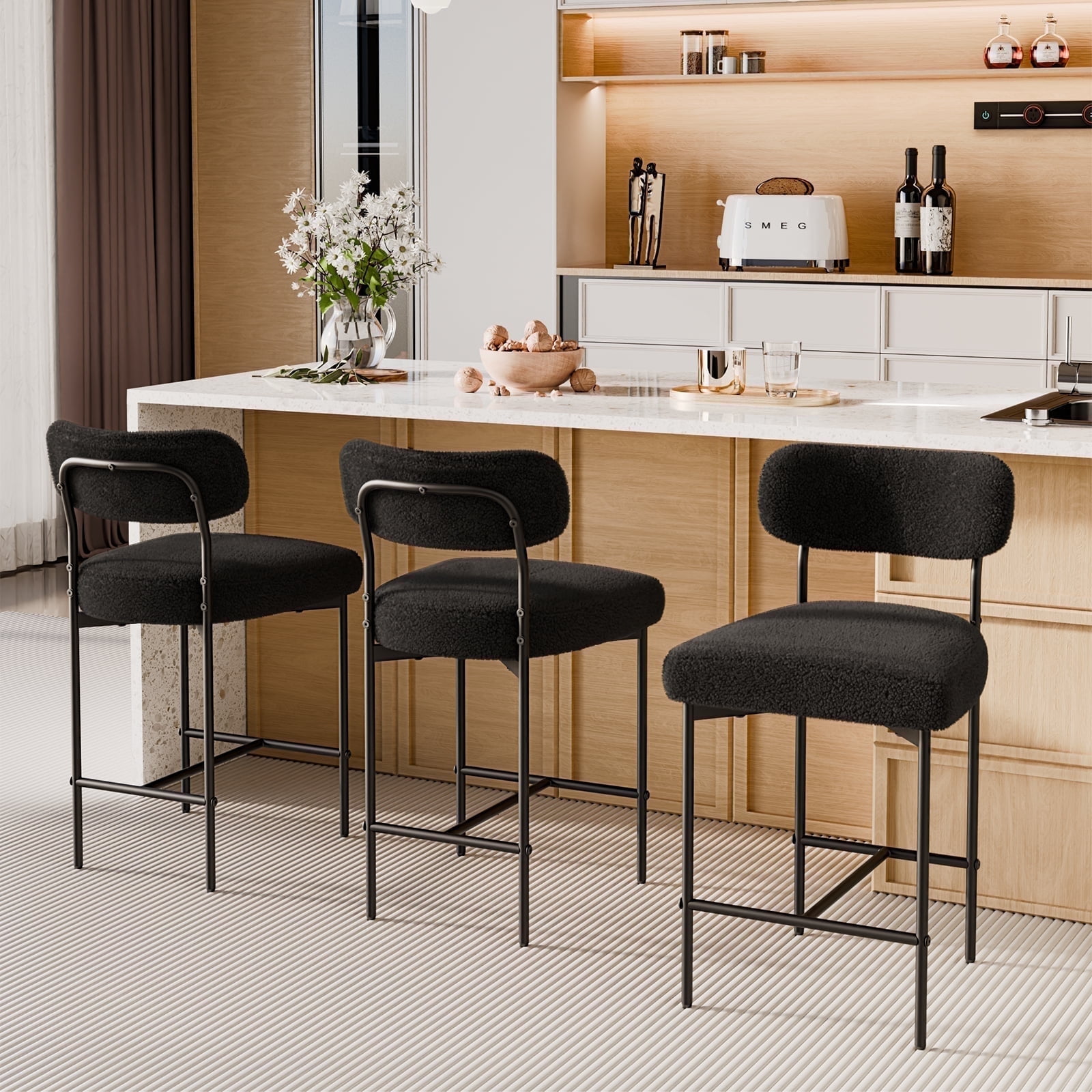 Hommpa Bar Stools Set of 3 with Back & Footrest 26" Counter Height ...