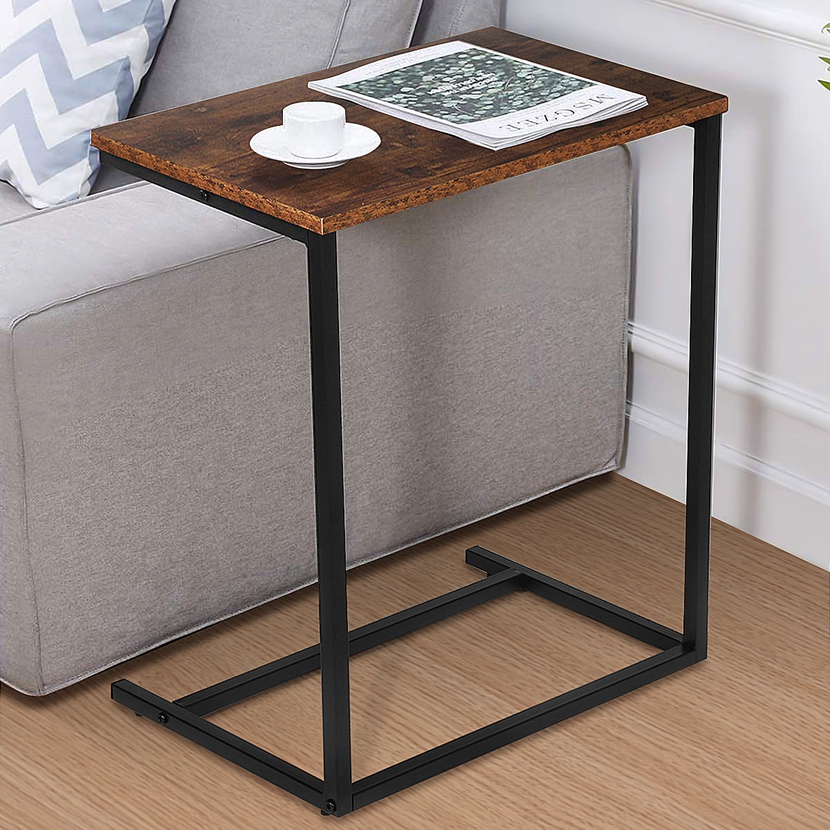 Hommpa C Table Side Table C-Shape Metal End Table, Rustic Brown ...