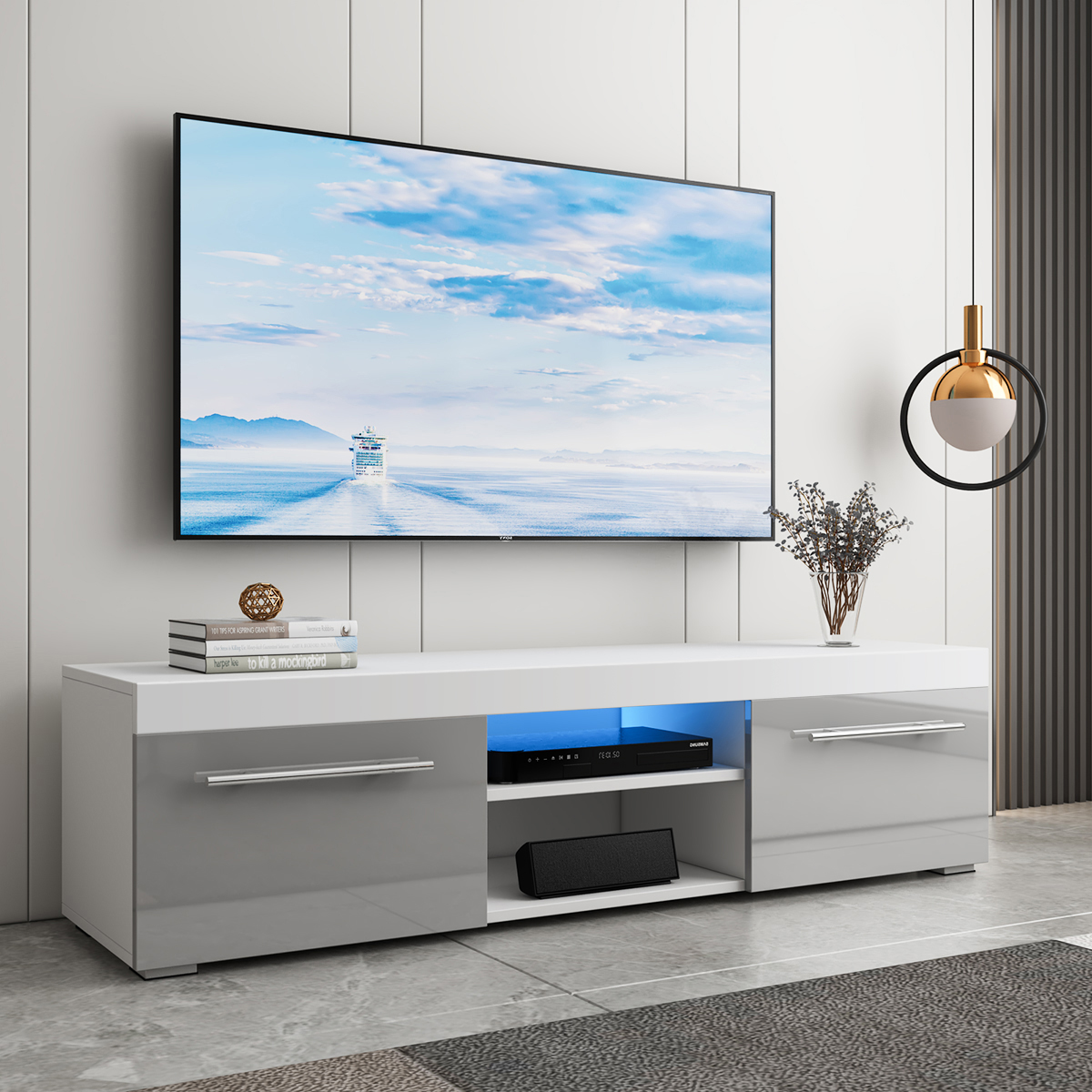 Aukfa Modern TV Stand with LED Light for TVs up to 70" - Entertainment ...