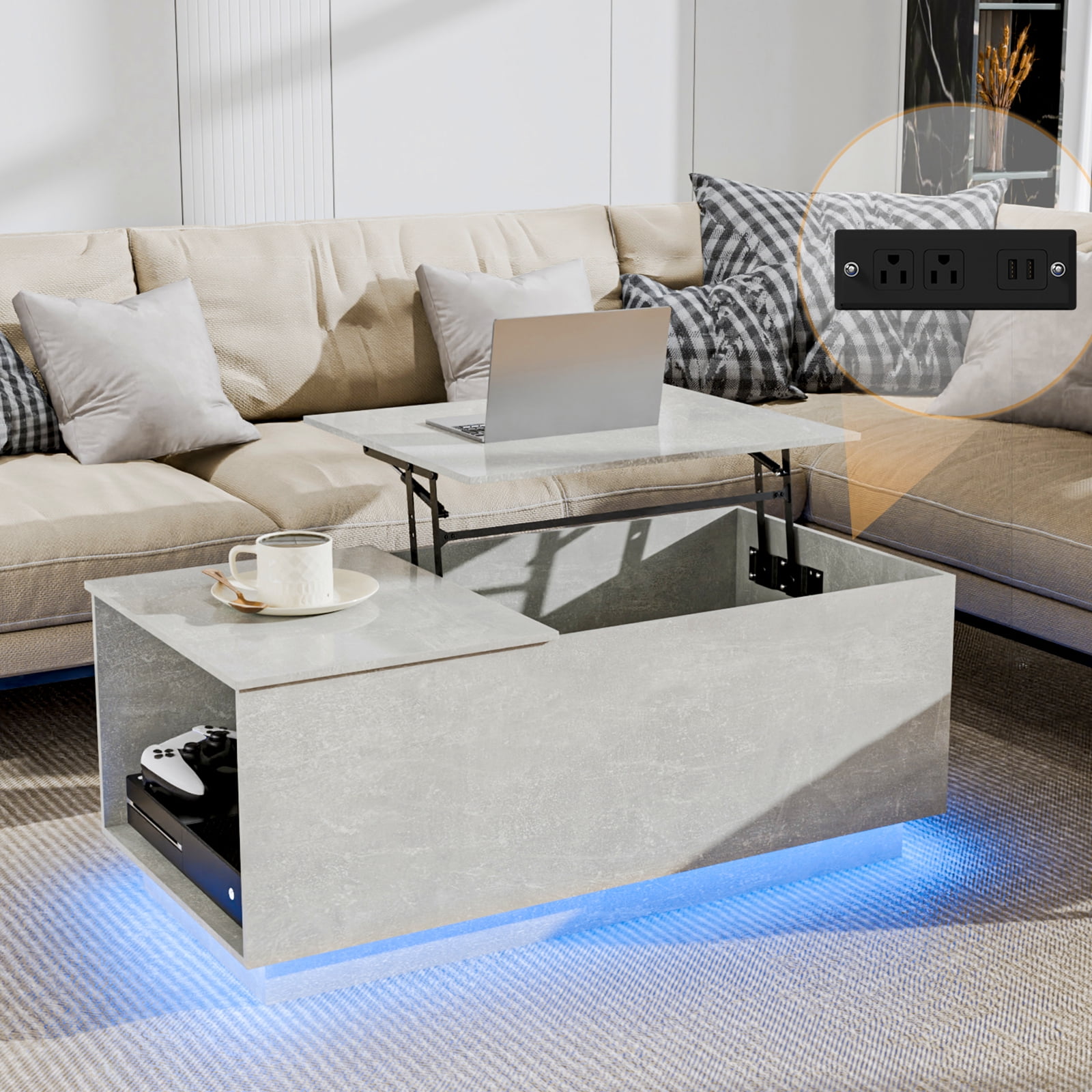 Hommpa LED Coffee Table with USB Ports and Outlets Lift Top Coffee ...