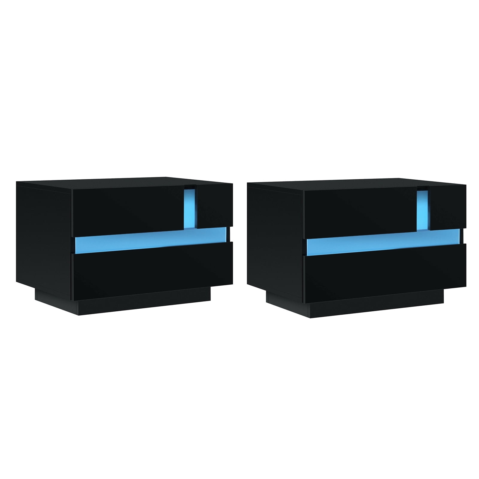 Hommpa LED Nightstand Set of 2 Modern High Gloss Bedside Table with 2 ...