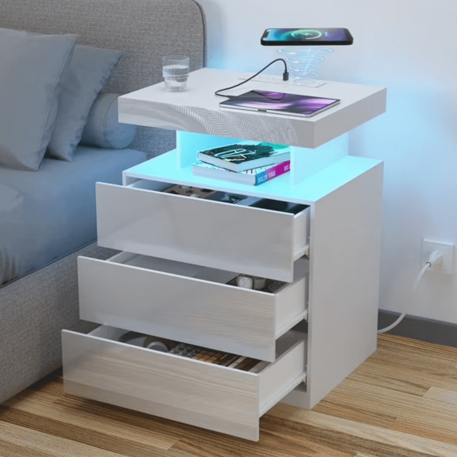 Free Shipping! Hommpa LED Nightstand Wireless Charging Station USB Type ...
