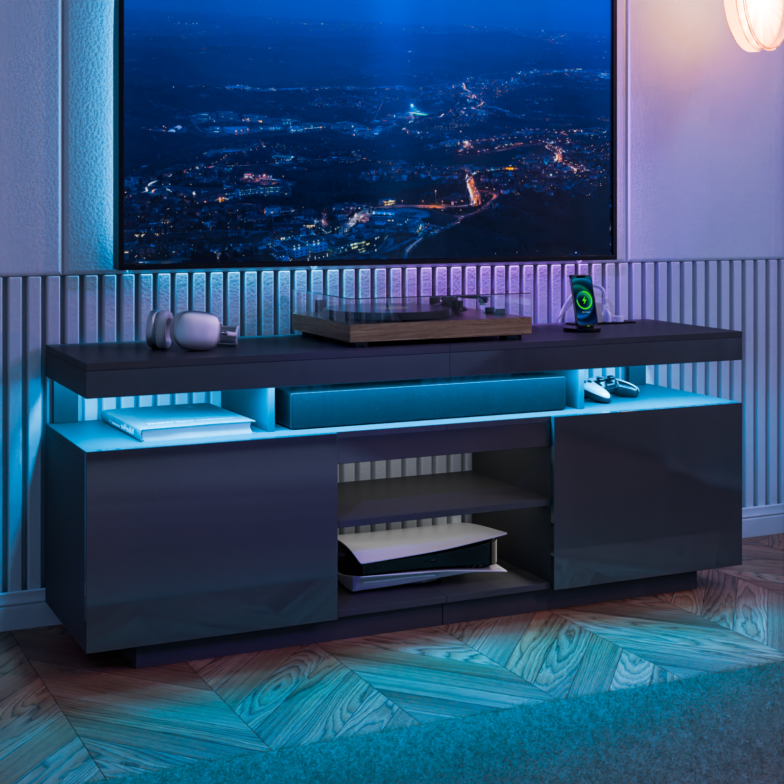 Hommpa LED TV Stand for 70" TV Modern Entertainment Center with LED ...