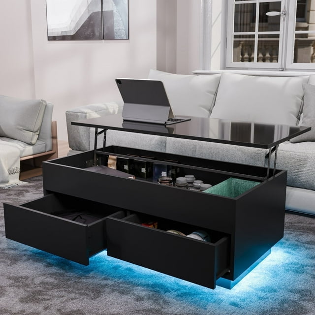 Hommpa Lift Top Coffee Table with LED Lights 40" Rectangle Sofa Side ...