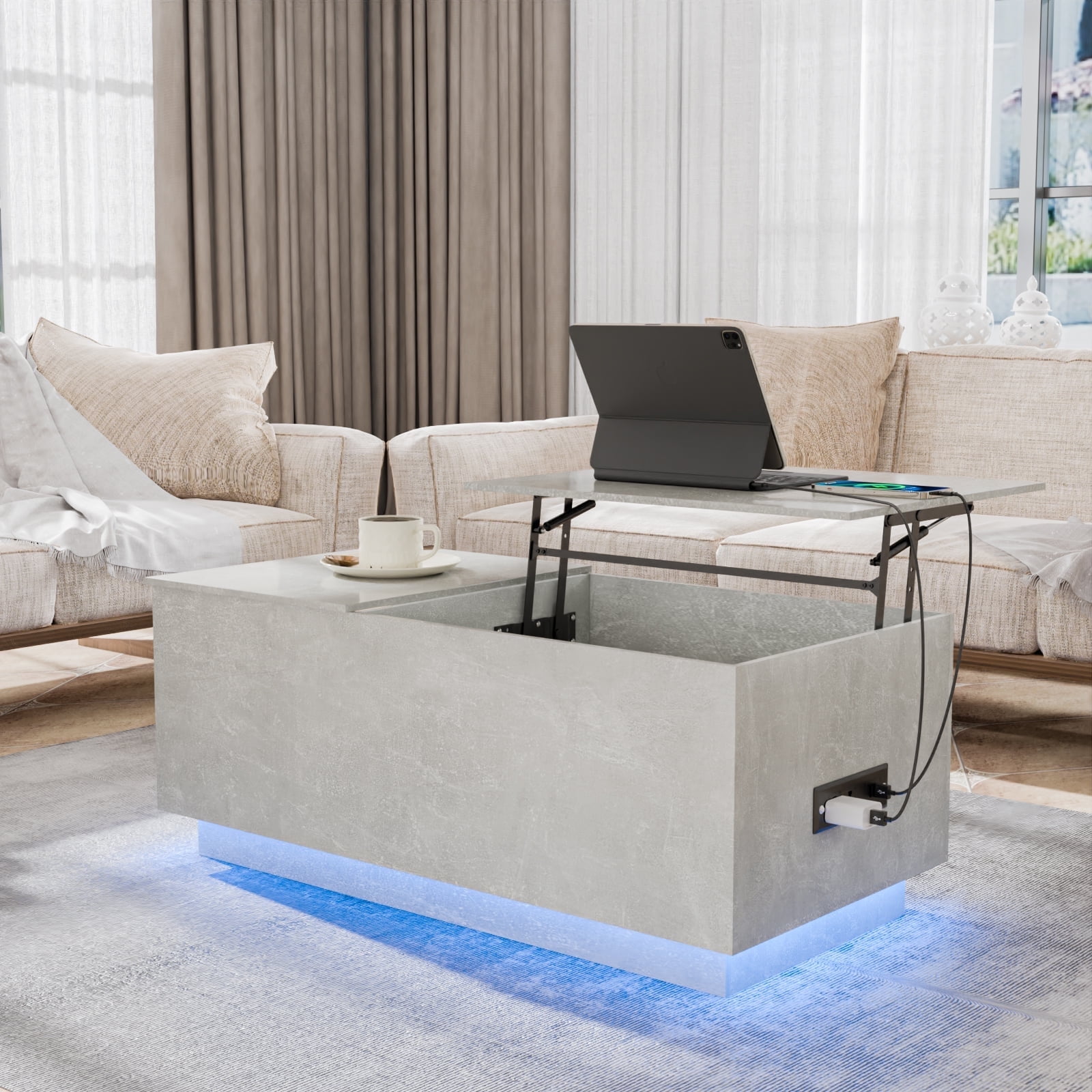 Hommpa Modern Lift Top Coffee Table with Raised Storage and Charging ...