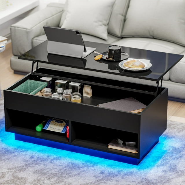Hommpa Lift Top Coffee Table with Hidden Compartment High Gloss Black ...