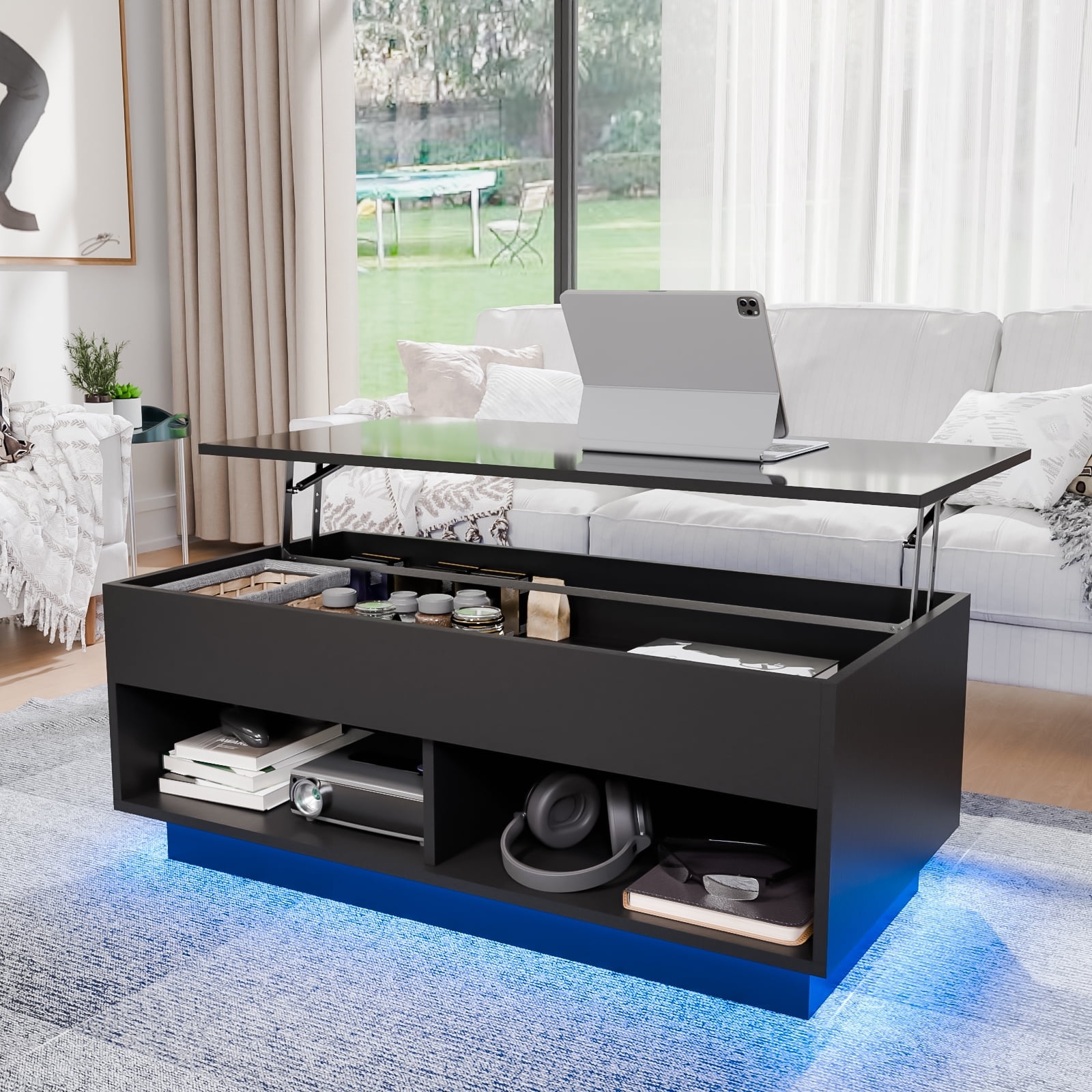 Hommpa Lift Top Coffee Table with Hidden Compartment High Gloss Black ...