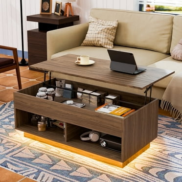 VECELO 39" Wood Lift Top Coffee Table, Rising Center Table with Hidden ...