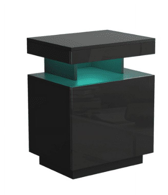 Hommpa Modern LED Side Table, Nightstand with Door High Gloss Bedside ...