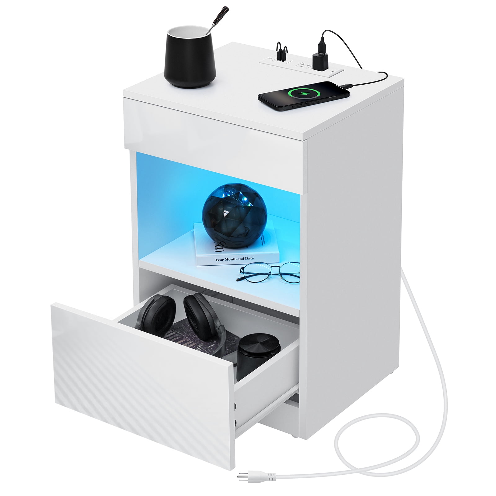 Hommpa Modern Nightstand with Charging Station USB Port Type C AC ...