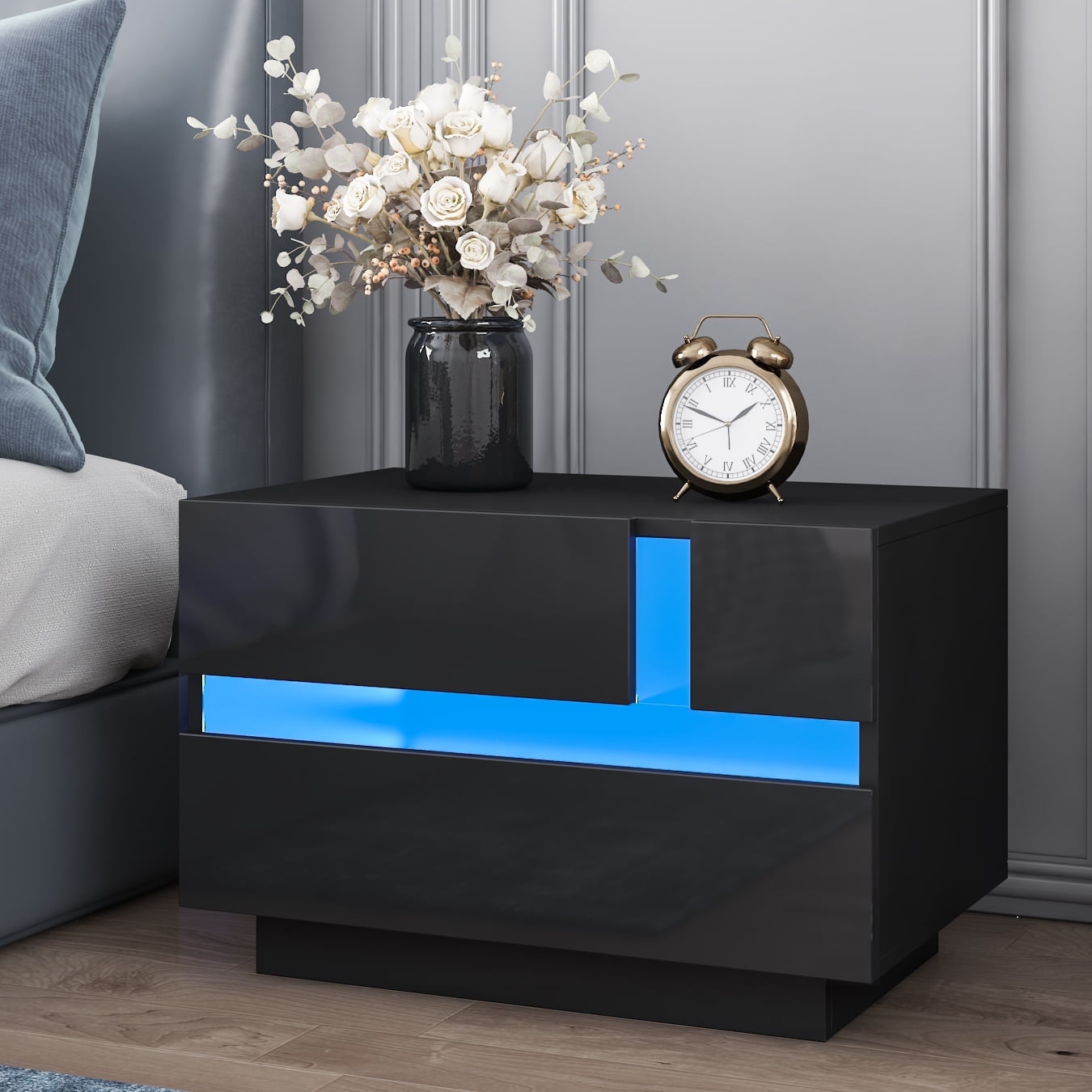 Hommpa Compact Simple Furniture: Modern LED Nightstand with 2 Drawers ...
