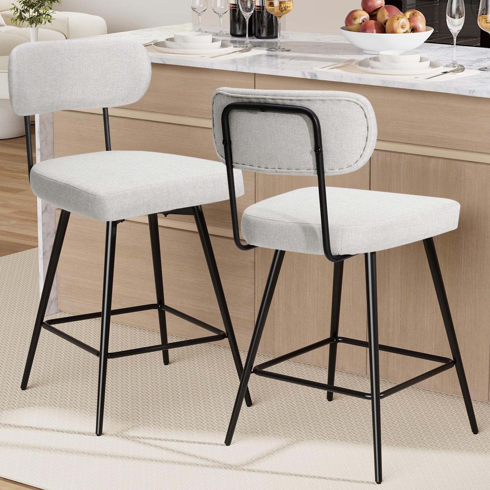 Hommpa Swivel Bar Stools Set of 2 Counter Height Barstools 26" Beige ...
