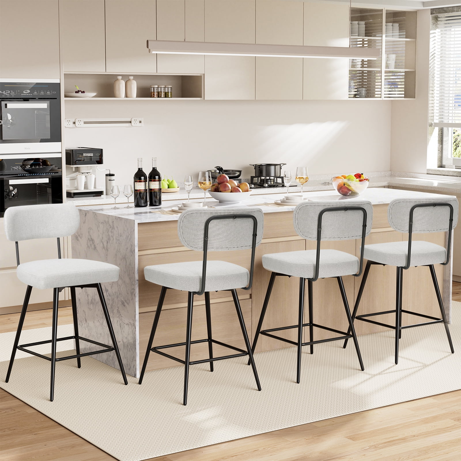 Hommpa Swivel Bar Stools Set of 4 Counter Height Barstools 26" Beige ...