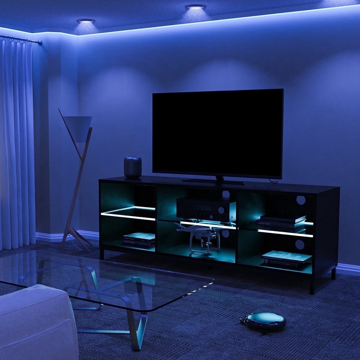 "Modern Hommpa Entertainment Center for 65"" TV, Black TV Stand with ...