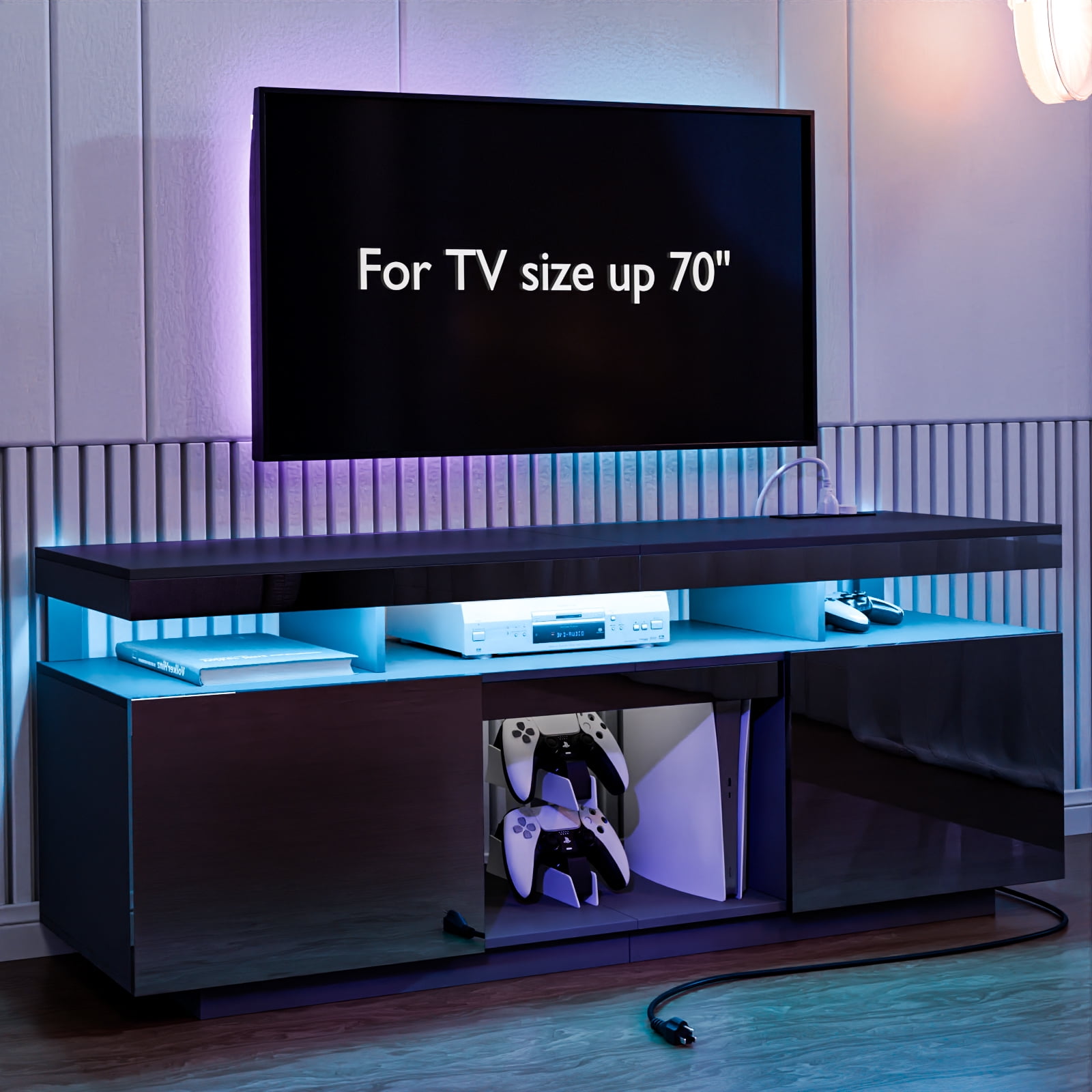 SHCKE TV Stand for TV up to 70", High Gloss TV Entertainment Center ...