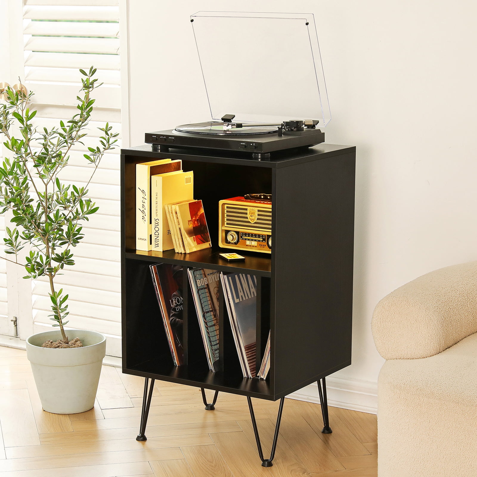 Hommpa Modern Turntable Stand with LED Light & Vinyl Record Storage ...