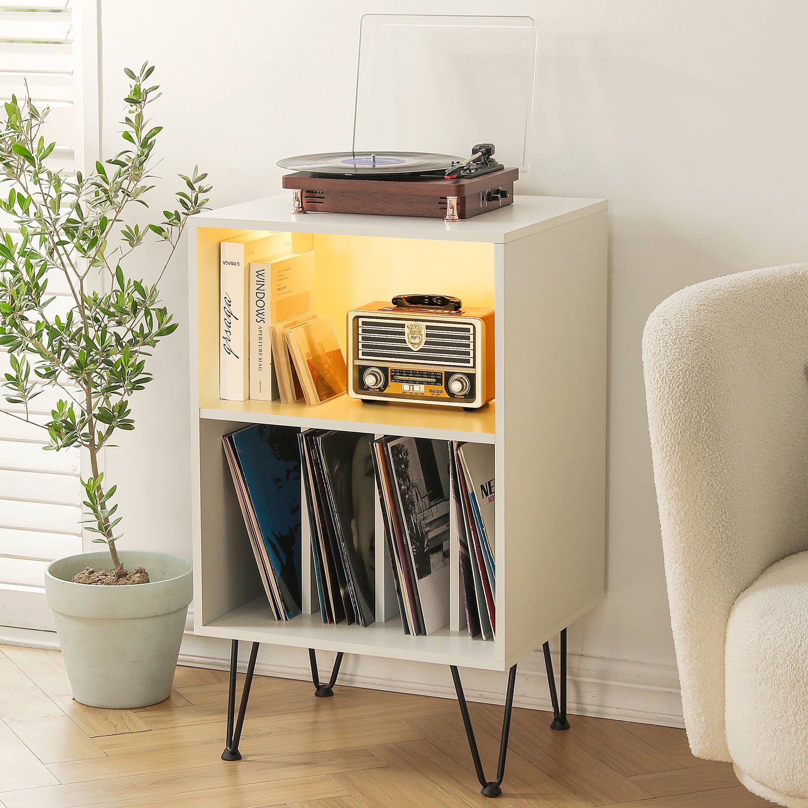 Hommpa Turntable Stand with LED Light, Vinyl Record Storage for 100 ...